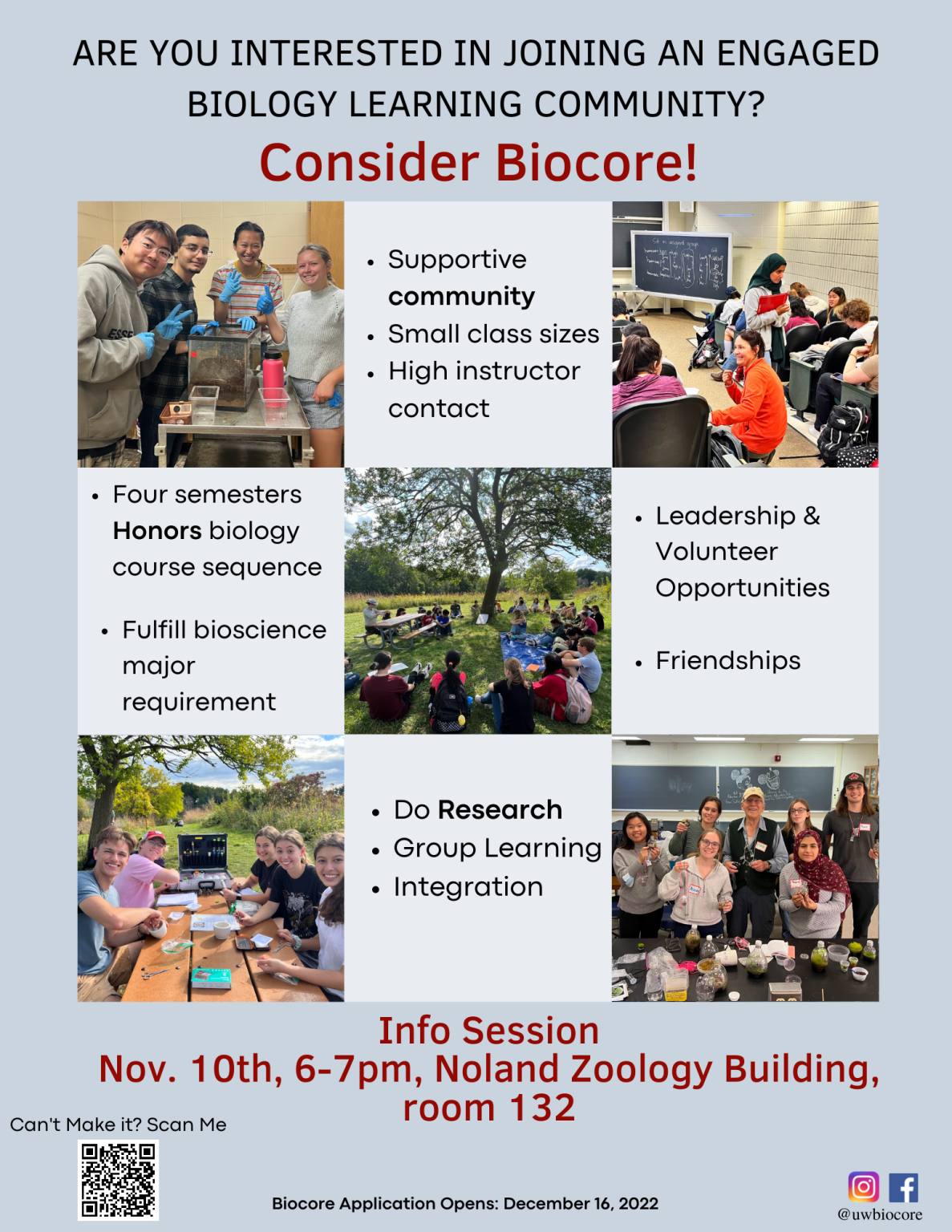 Biocore Information Session – November 10, 2022 – Biology Major